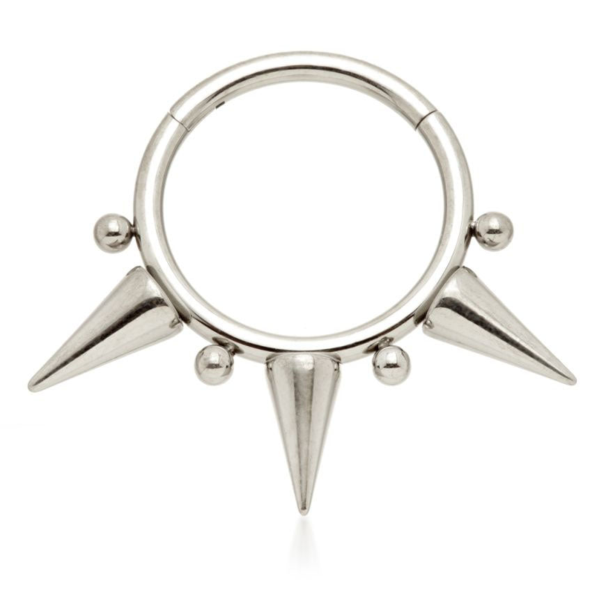 Titanium spikes hinged rings – Obsidian Body Piercing