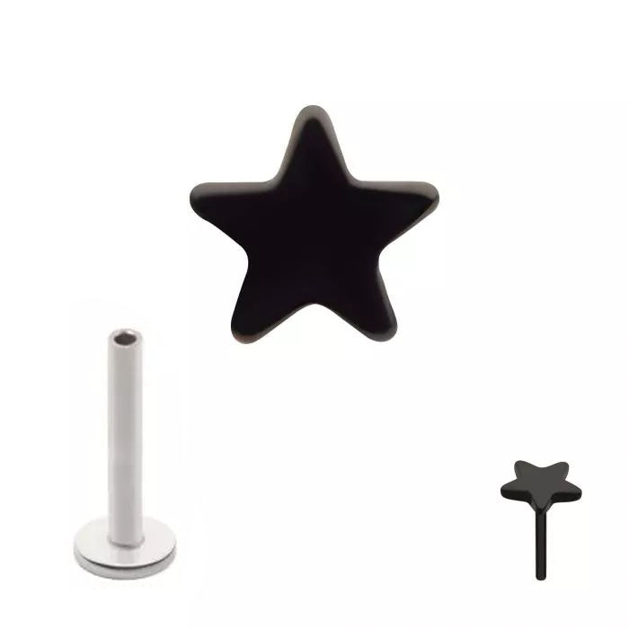 Initial Piercing - Black Star push fit Titanium Labret – Obsidian Body ...