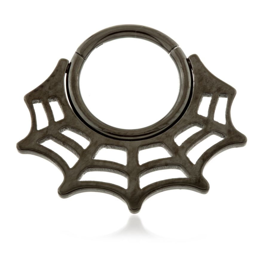 Black cobweb hinged ring 1.2x10mm – Obsidian Body Piercing