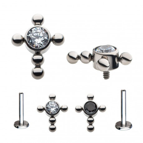 Initial Piercing - Crystal cross Labret – Obsidian Body Piercing