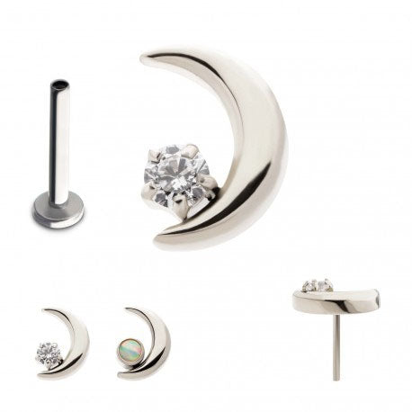 Initial Piercing - Crystal or opal quarter moon Labret – Obsidian Body ...